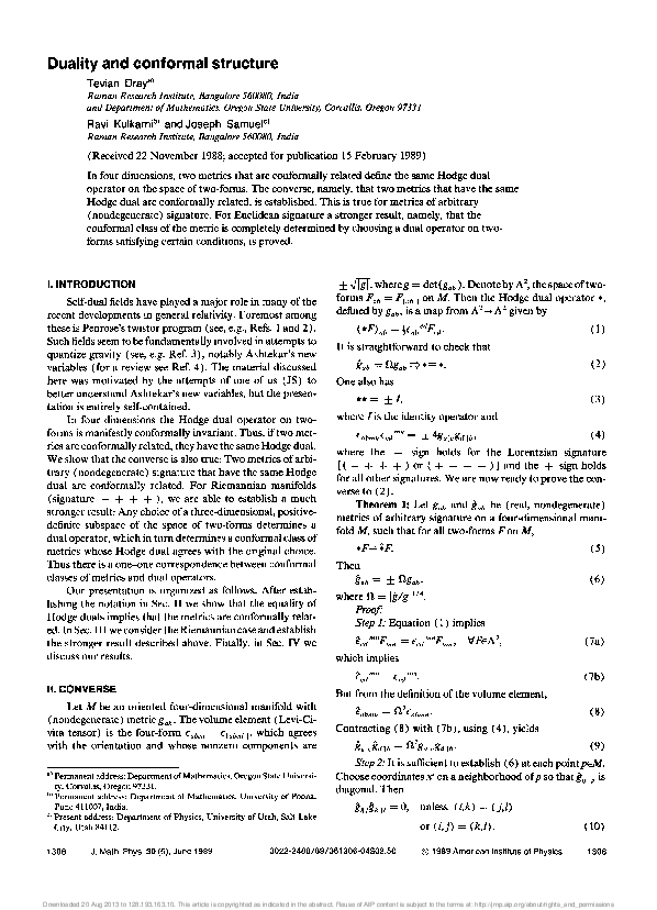 (PDF) Duality and conformal structure | Joseph Samuel - Academia.edu