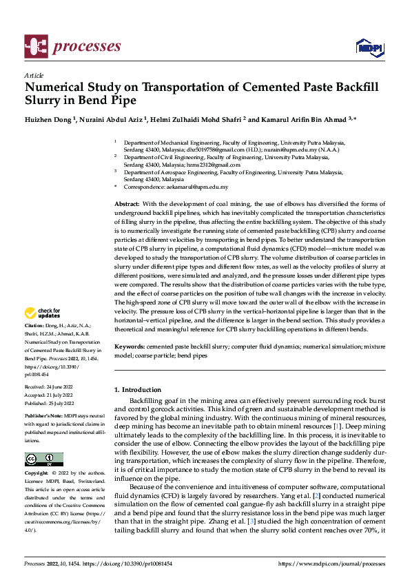 (PDF) Numerical Study on Transportation of Cemented Paste Backfill ...