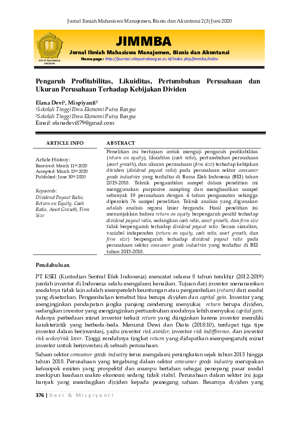 Pengaruh Profitabilitas, Likuiditas, Pertumbuhan Perusahaan dan Ukuran ...