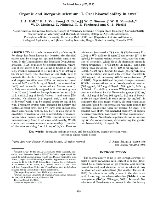 (PDF) Organic and inorganic selenium: I. Oral bioavailability in ewes1