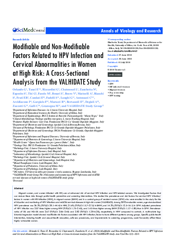 (PDF) Modifiable and non-modifiable factors related to HPV infection ...
