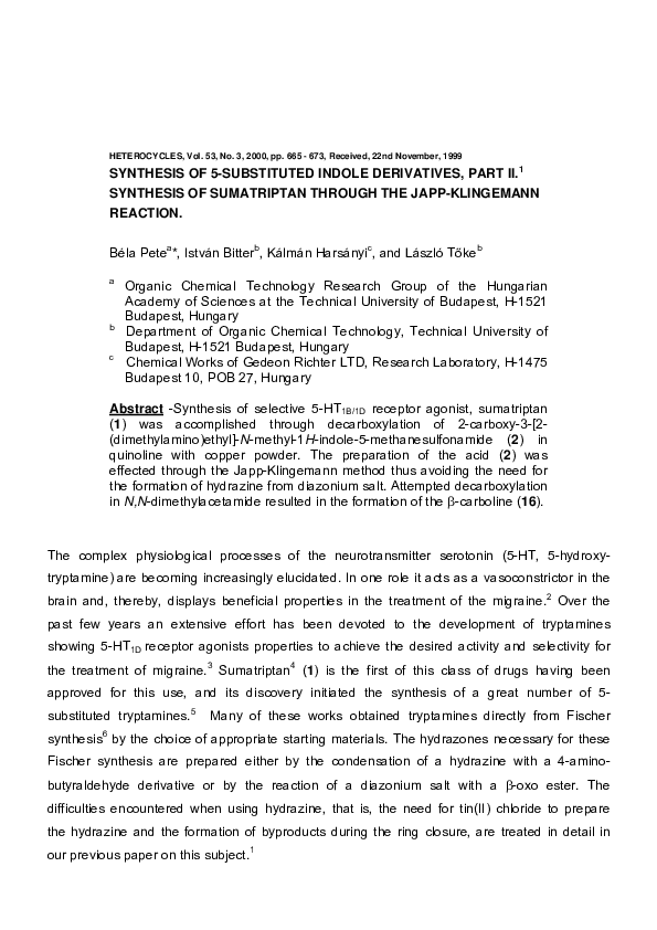 Pdf Synthesis Of 5 Substituted Indole Derivatives I An Improved Method For The Synthesis Of