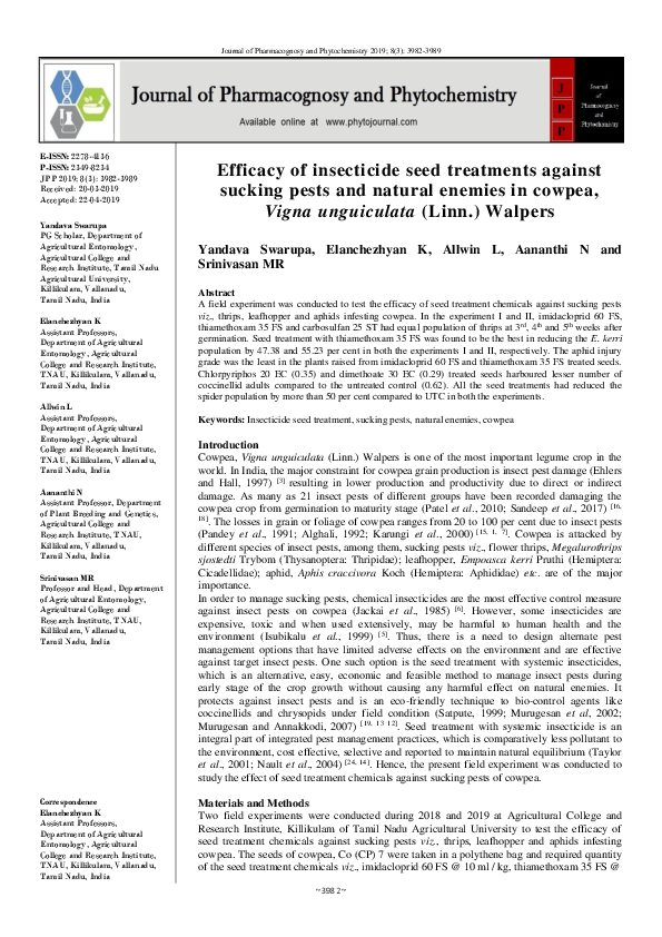 (PDF) Efficacy of insecticide seed treatments against sucking pests and natural enemies in ...