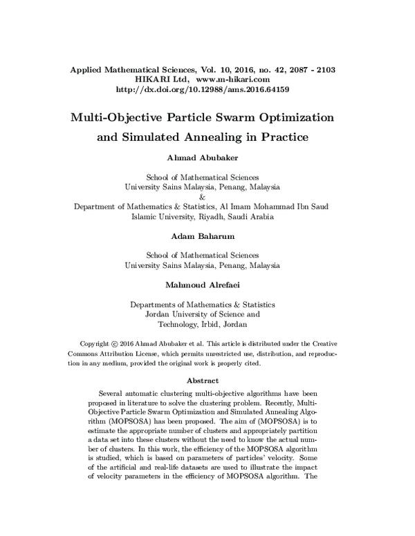 (PDF) Multi-objective particle swarm optimization and simulated annealing in practice