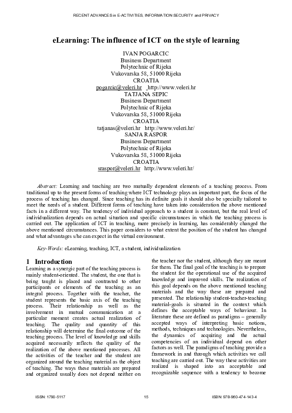 (PDF) eLearning: the influence of ICT on the style of learning