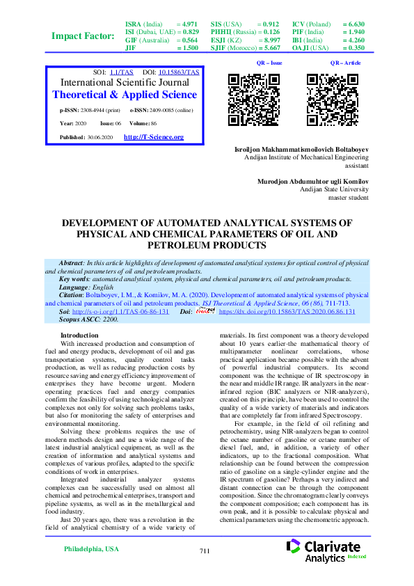 (PDF) Development of Automated Analytical Systems of Physical and Chemical Parameters of Oil and ...