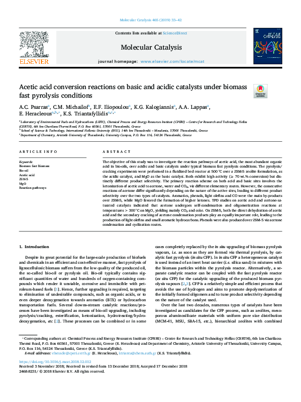 (PDF) Acetic acid conversion reactions on basic and acidic catalysts ...