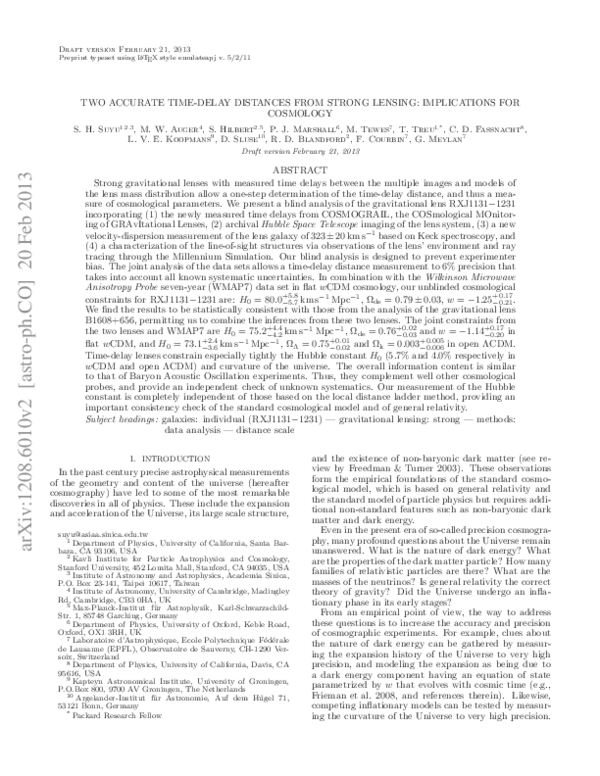 (PDF) Two Accurate Time-Delay Distances from Strong Lensing ...