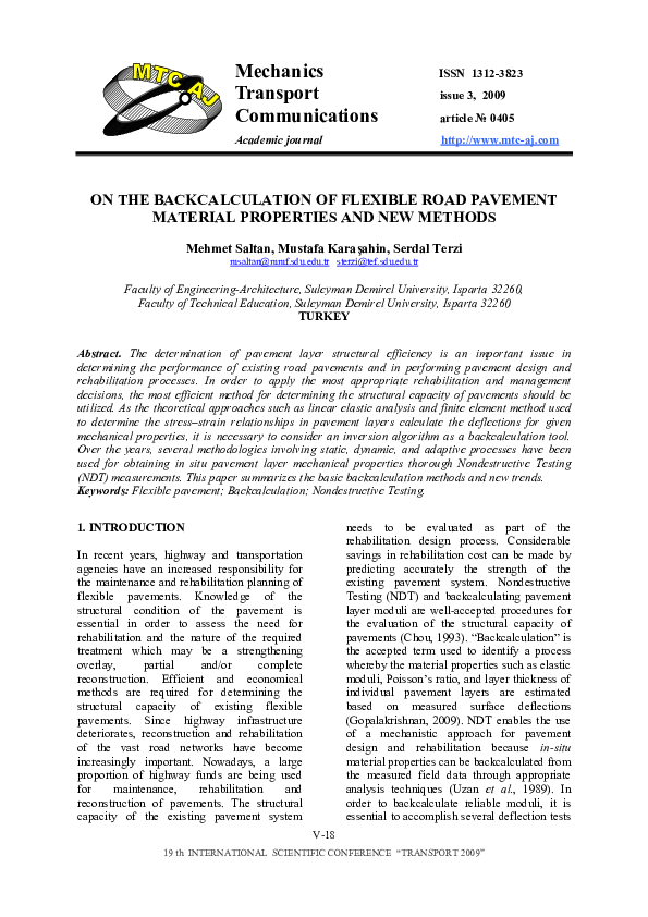 Pdf On The Backcalculation Of Flexible Road Pavement Material Properties And New Methods