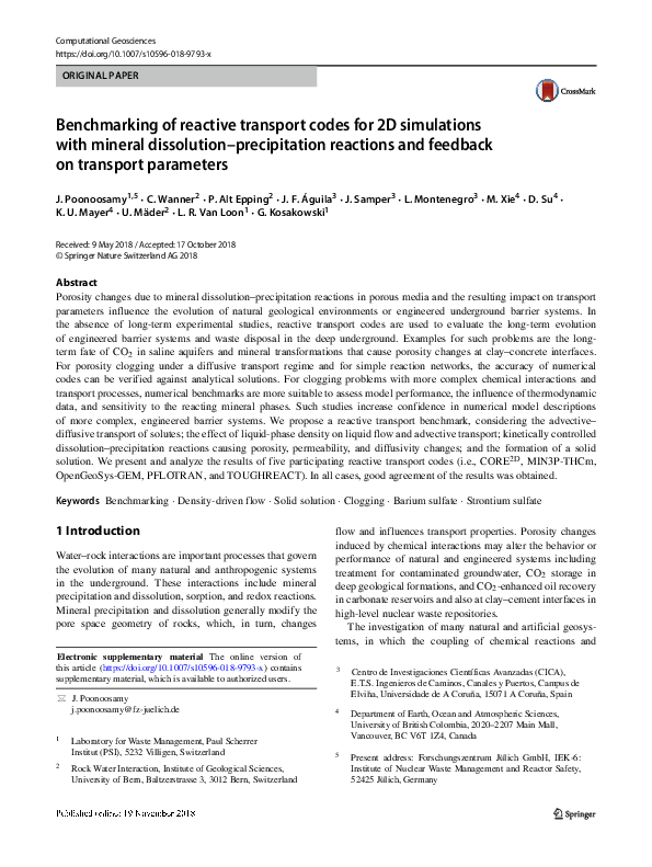 (PDF) Benchmarking of reactive transport codes for 2D simulations with ...