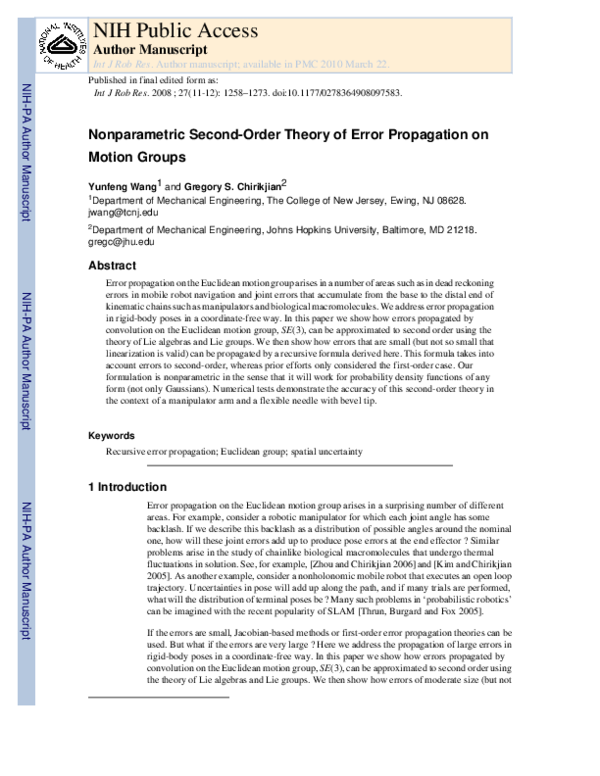 (PDF) Nonparametric Second-order Theory of Error Propagation on Motion ...