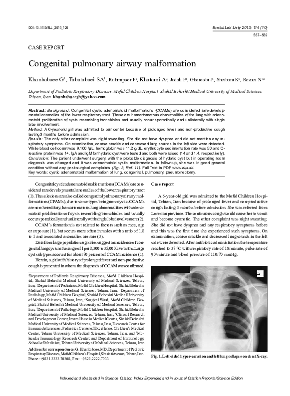 (PDF) Congenital pulmonary airway malformation