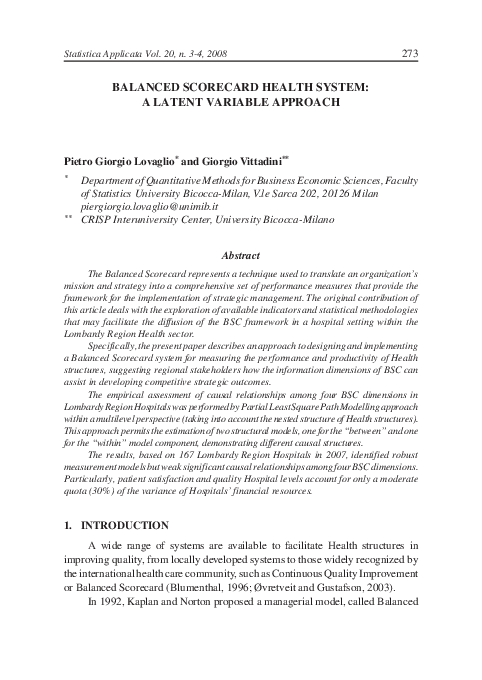 (PDF) Balanced Scorecard Health system: a latent variable approach