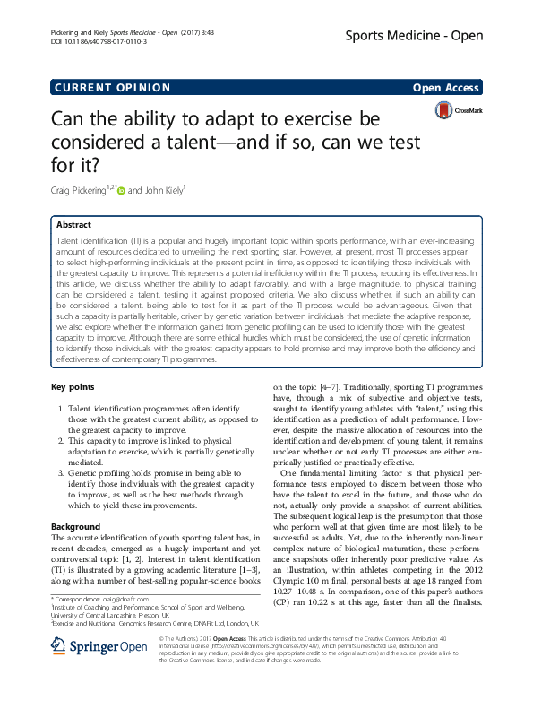 (PDF) Can the ability to adapt to exercise be considered a talent—and ...