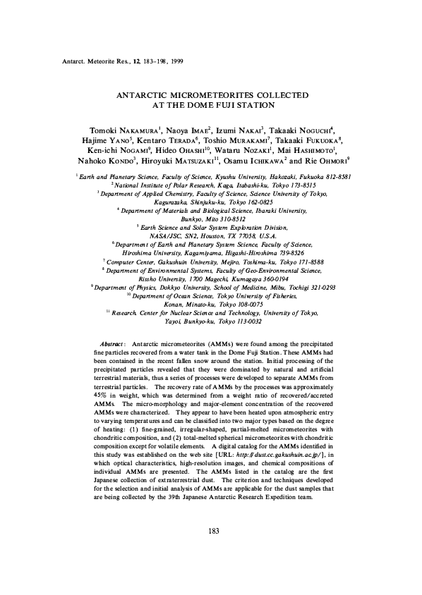 (PDF) Antarctic micrometeorites collected at the Dome Fuji Station