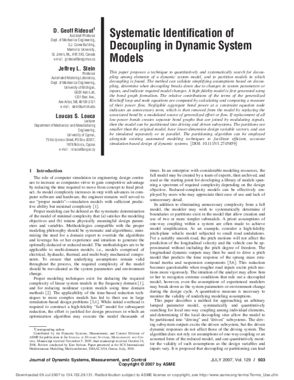 (PDF) Systematic Identification of Decoupling in Dynamic System Models