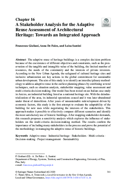 (PDF) A Stakeholder Analysis for the Adaptive Reuse Assessment of Architectural Heritage ...