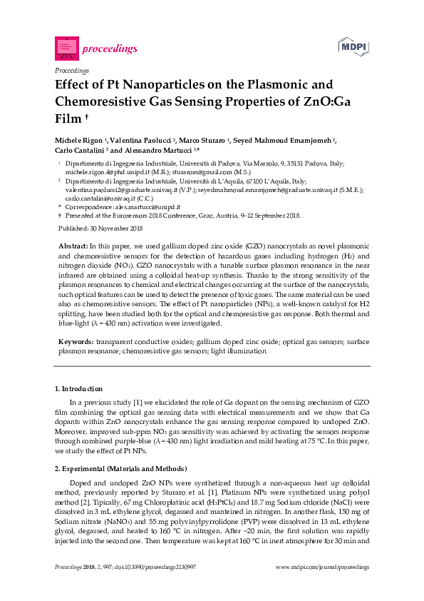 (PDF) Effect of Pt Nanoparticles on the Plasmonic and Chemoresistive ...