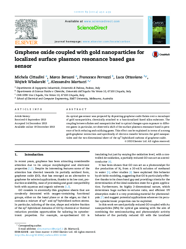 (PDF) Graphene oxide coupled with gold nanoparticles for localized surface plasmon resonance ...