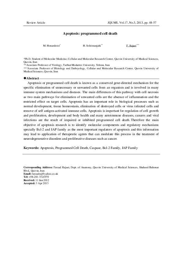 (PDF) Apoptosis: programmed cell death