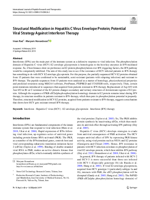 (PDF) Structural Modification in Hepatitis C Virus Envelope Protein ...
