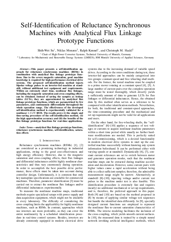 (PDF) Self-Identfication of Reluctance Synchronous Machines with Analytical Flux Linkage ...
