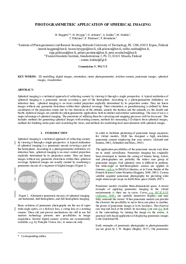 (PDF) Photogrammetric application of spherical imaging