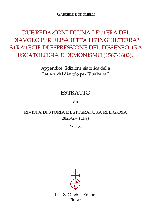 (PDF) Due redazioni di una lettera del Diavolo per Elisabetta I d ...