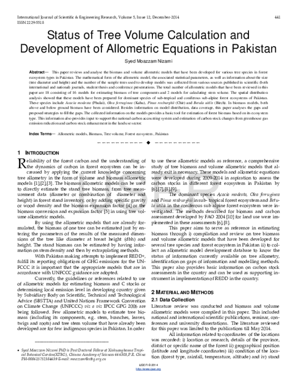(PDF) Status of Tree Volume Calculation and Development of Allometric ...