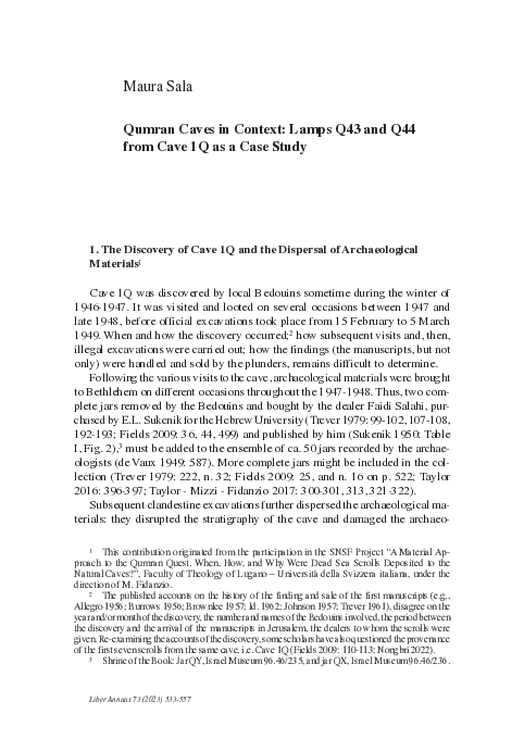 (PDF) Qumran Caves in Context: Lamps Q43 and Q44 from Cave 1Q as a Case ...