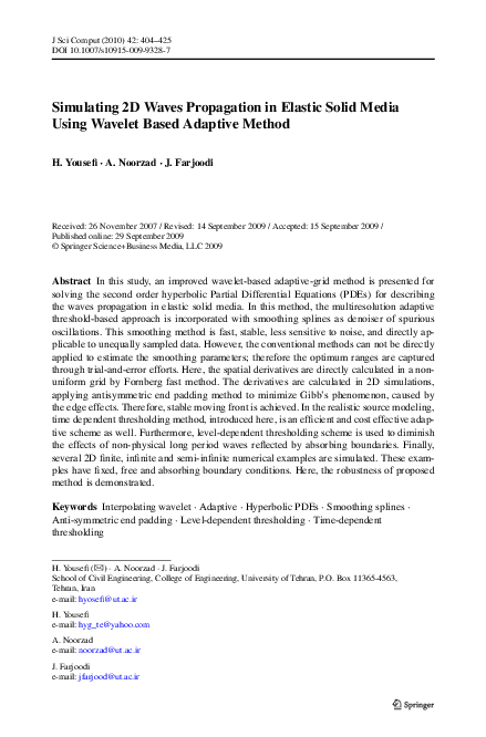 Pdf Simulating 2d Waves Propagation In Elastic Solid Media Using Wavelet Based Adaptive Method