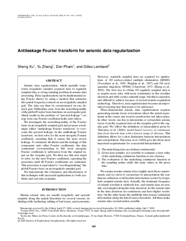 (PDF) Antileakage Fourier transform for seismic data regularization