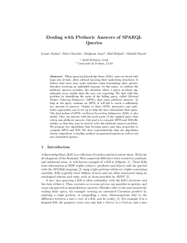 (PDF) Dealing with Plethoric Answers of SPARQL Queries