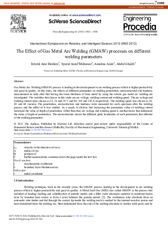 (PDF) The Effect of Gas Metal Arc Welding (GMAW) Processes on Different ...