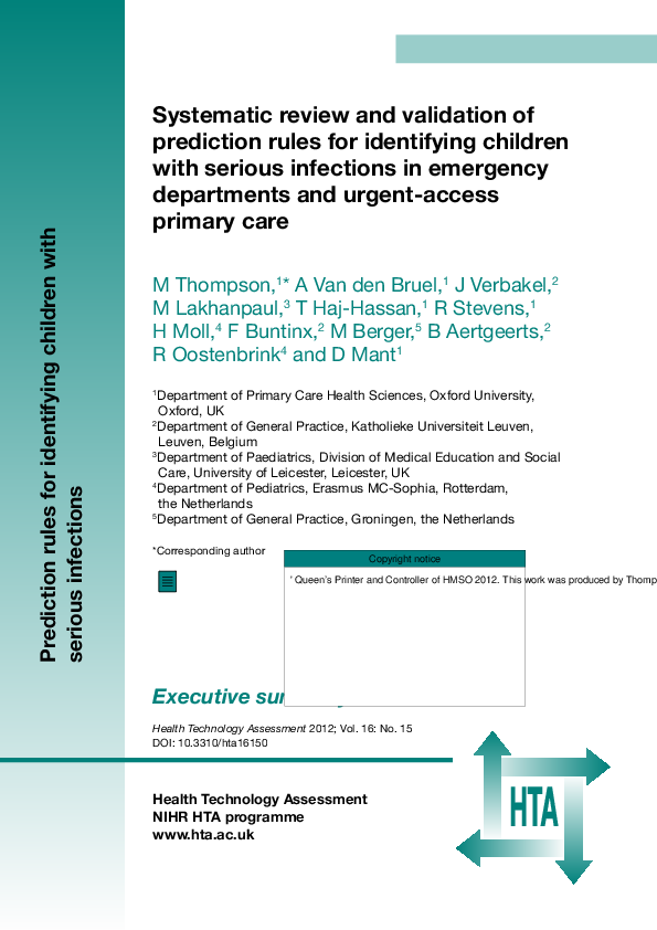 (PDF) Systematic review and validation of prediction rules for identifying children with serious ...