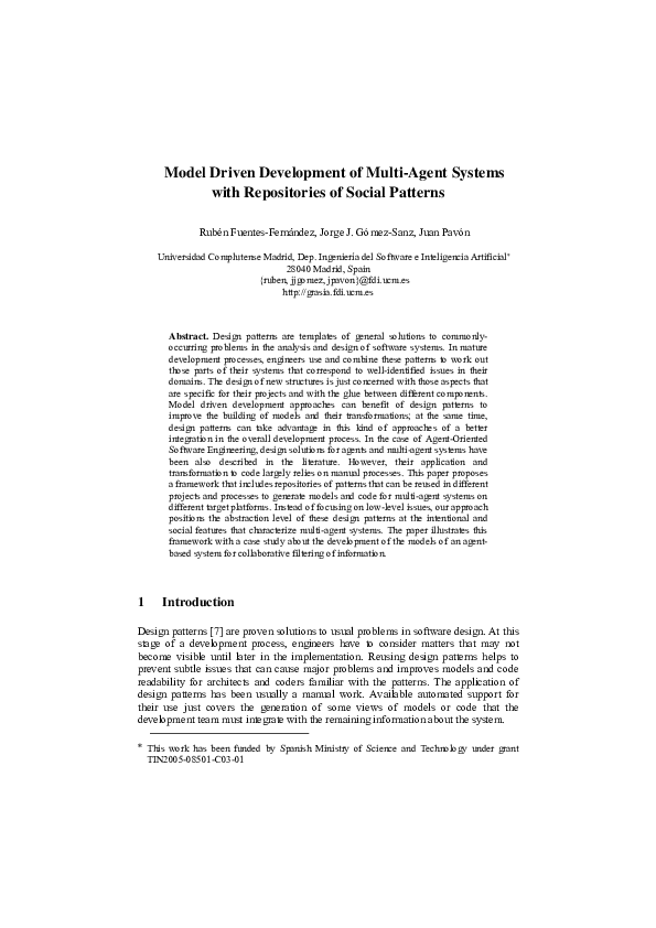 Pdf Model Driven Development Of Multi Agent Systems With Repositories Of Social Patterns