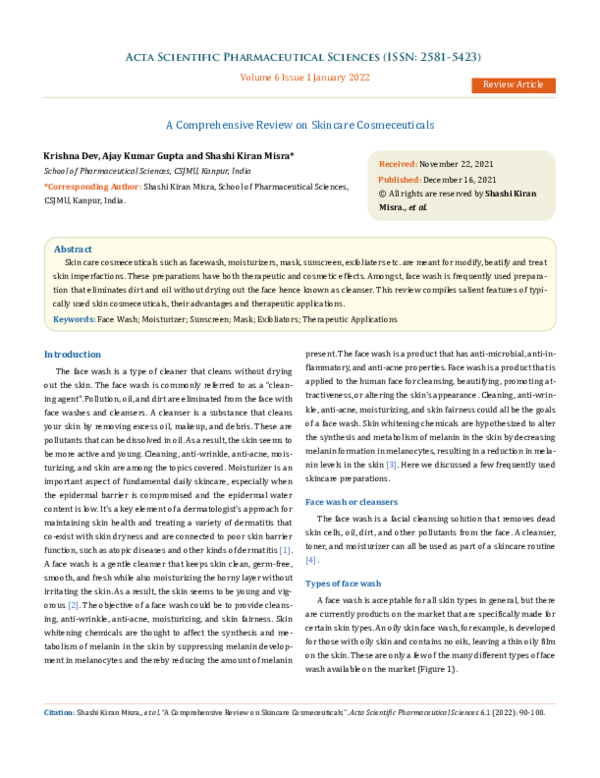 (PDF) A Comprehensive Review on Skincare Cosmeceuticals