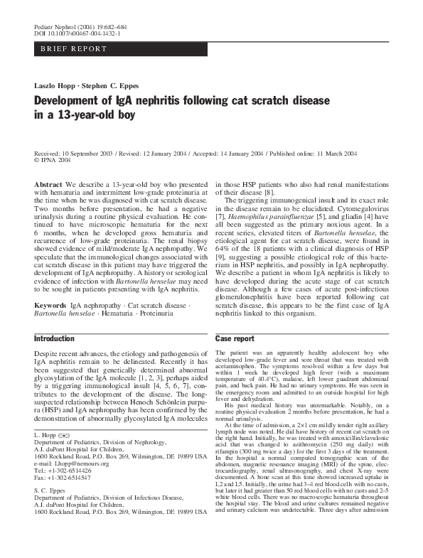 (PDF) Development of IgA nephritis following cat scratch disease in a ...