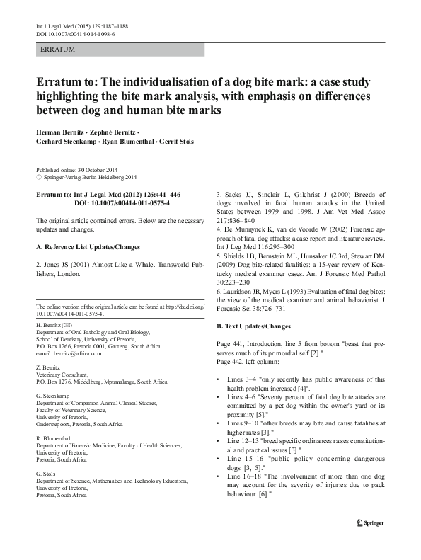 (PDF) Erratum to: The individualisation of a dog bite mark: a case ...