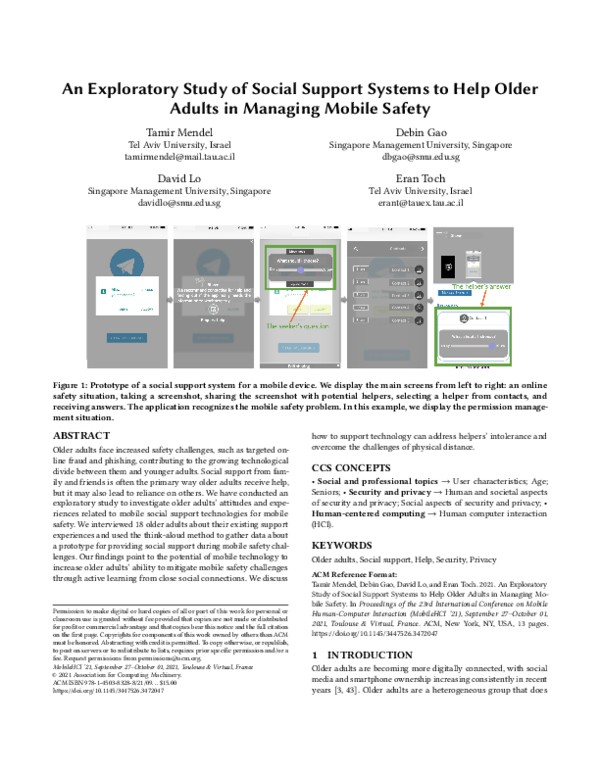 (PDF) An Exploratory Study of Social Support Systems to Help Older Adults in Managing Mobile Safety