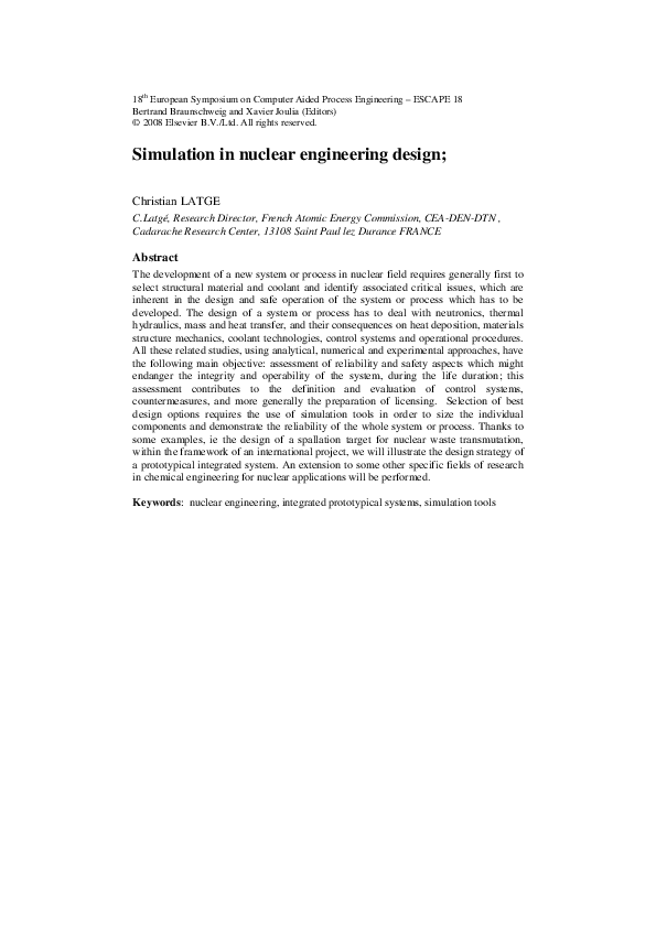 (PDF) Simulation in nuclear engineering design