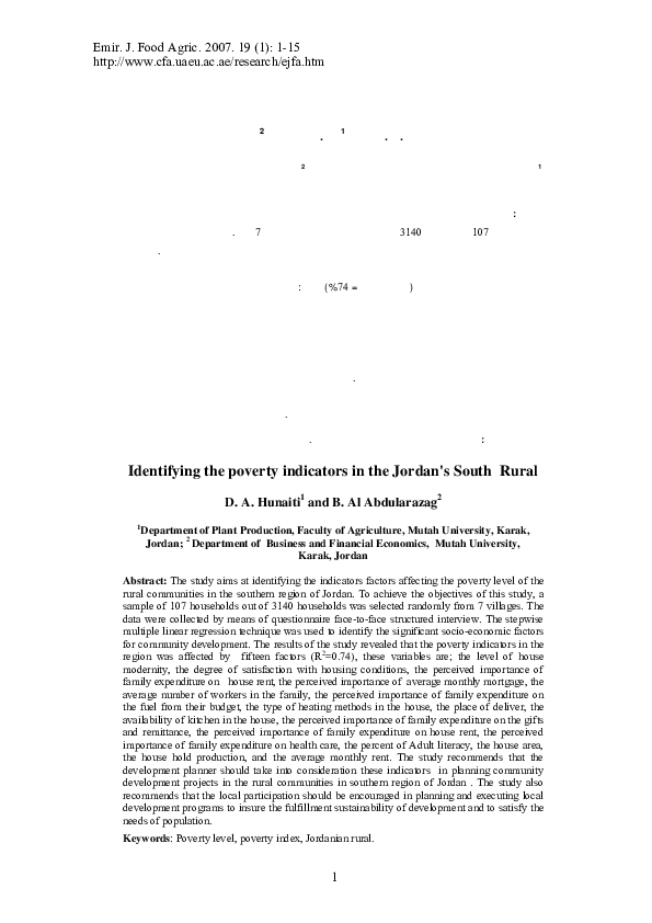 (PDF) Identifying the poverty indicators in the Jordans South Rural