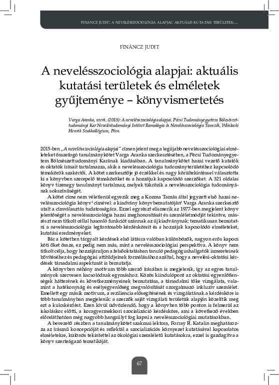 (PDF) A nevelésszociológia alapjai: aktuális kutatási területek és ...