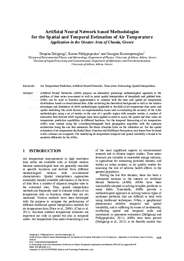 Pdf Artificial Neural Network Based Methodologies For The Spatial And