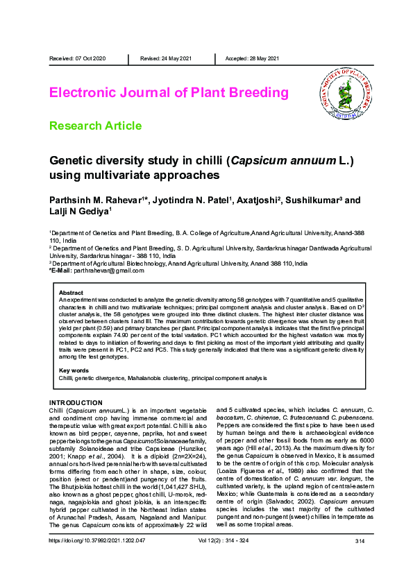 (PDF) Genetic diversity study in chilli (Capsicum annuum L.) using ...