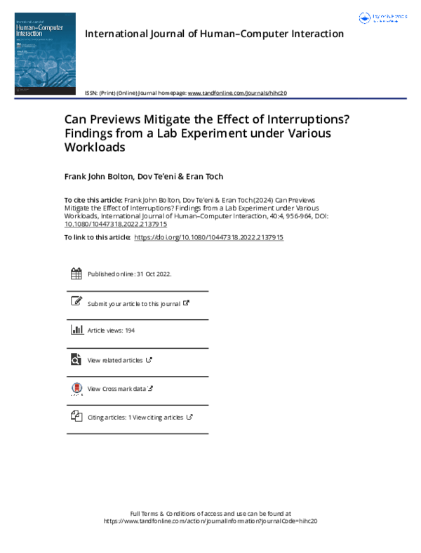 (PDF) Can Previews Mitigate the Effect of Interruptions? Findings from ...