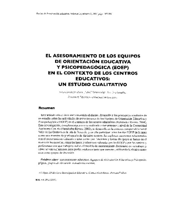 (PDF) El asesoramiento de los Equipos de Orientación Educativa y ...