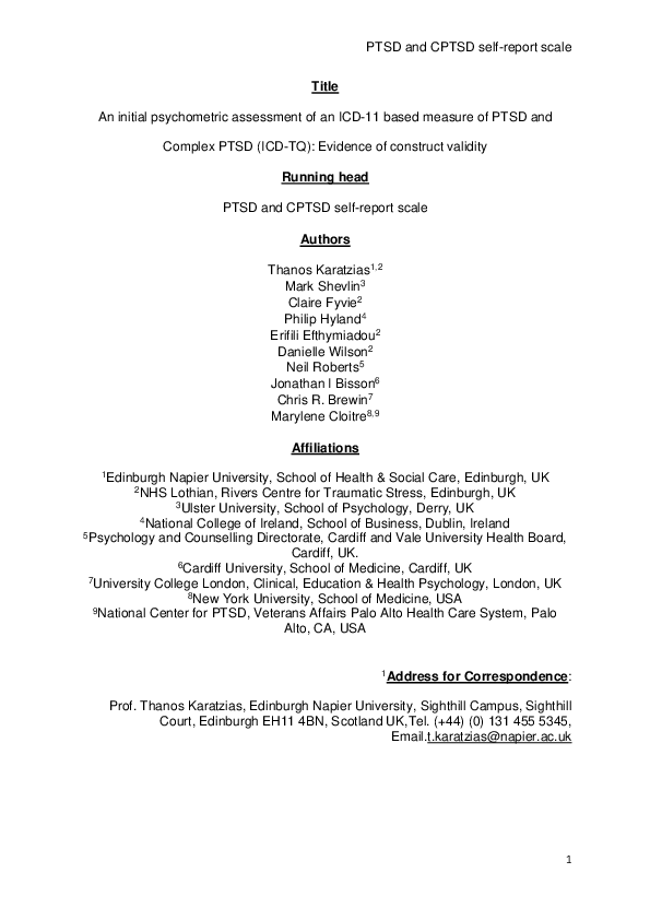 (PDF) An initial psychometric assessment of an ICD-11 based measure of ...