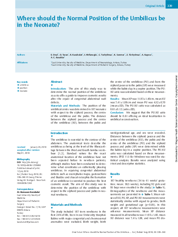 (PDF) Where should the Normal Position of the Umbilicus be in the Neonate?