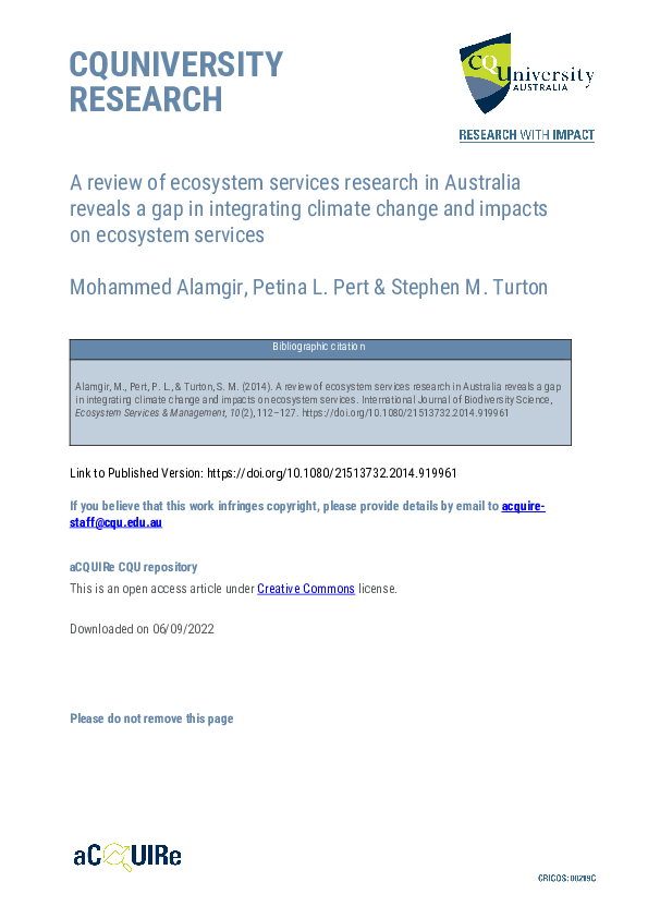 (PDF) A review of ecosystem services research in Australia reveals a ...